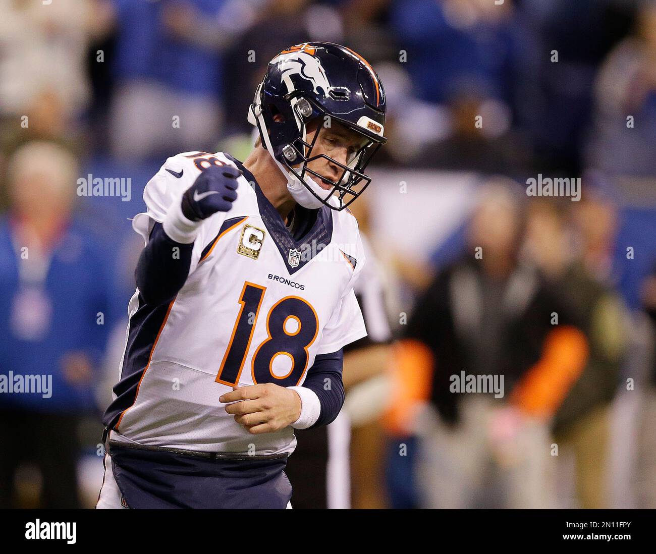 Denver Broncos quarterback Peyton Manning celebrates a 1-yard touchdown ...