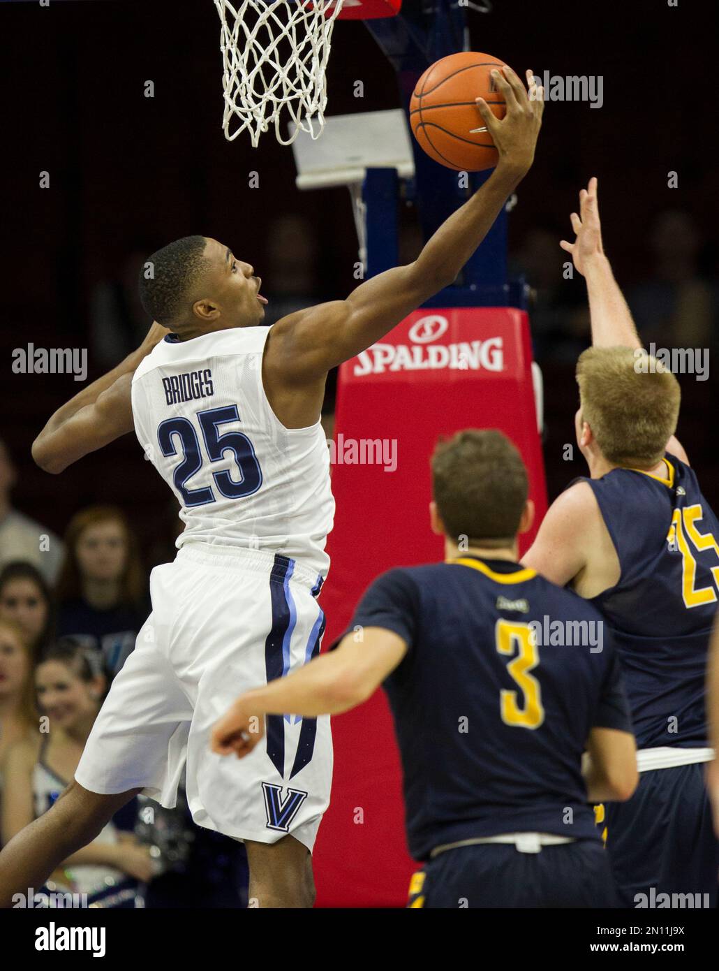 Villanova's Mikal Bridges grabs a rebound away from Pace's Jarrod Evans ...