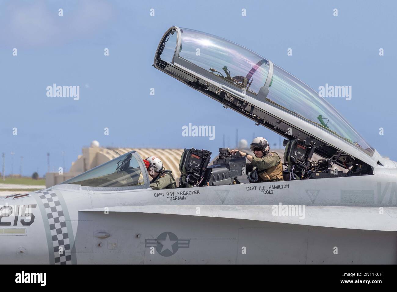 U.S. Marine Corps Capt. Matthew Sharber, left, and Major Wesley Newman ...