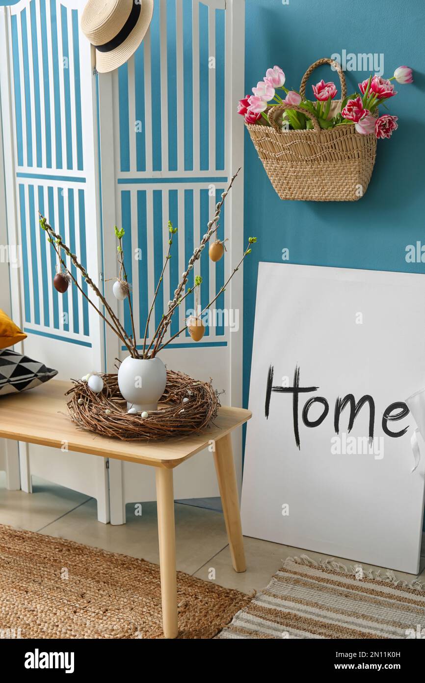 Interior of room with beautiful Easter decor Stock Photo - Alamy
