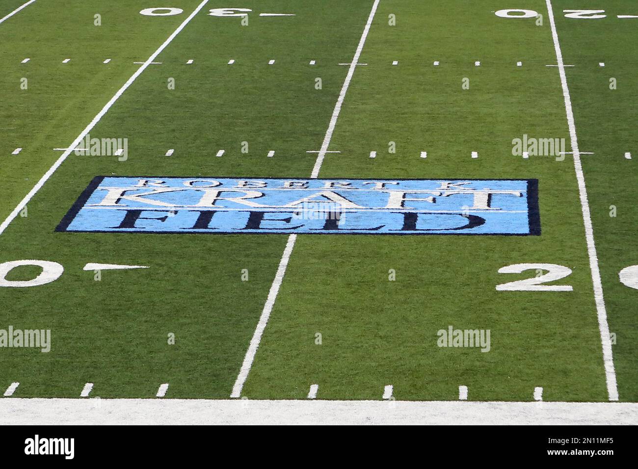 A view of the logo at Robert Kraft field, home of the Columbia Lions ...