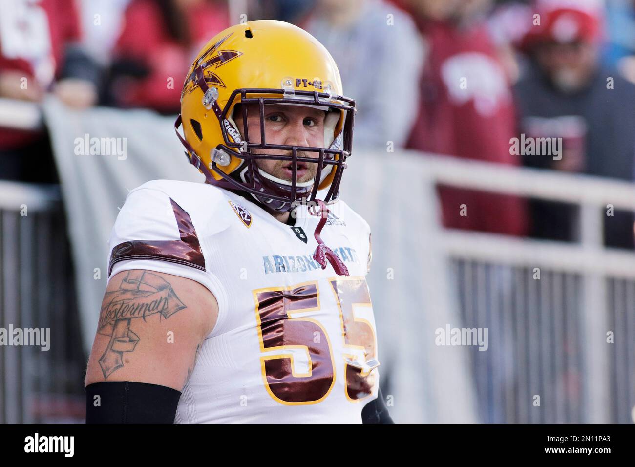 Arizona State offensive lineman Christian Westerman (55) warms up ...