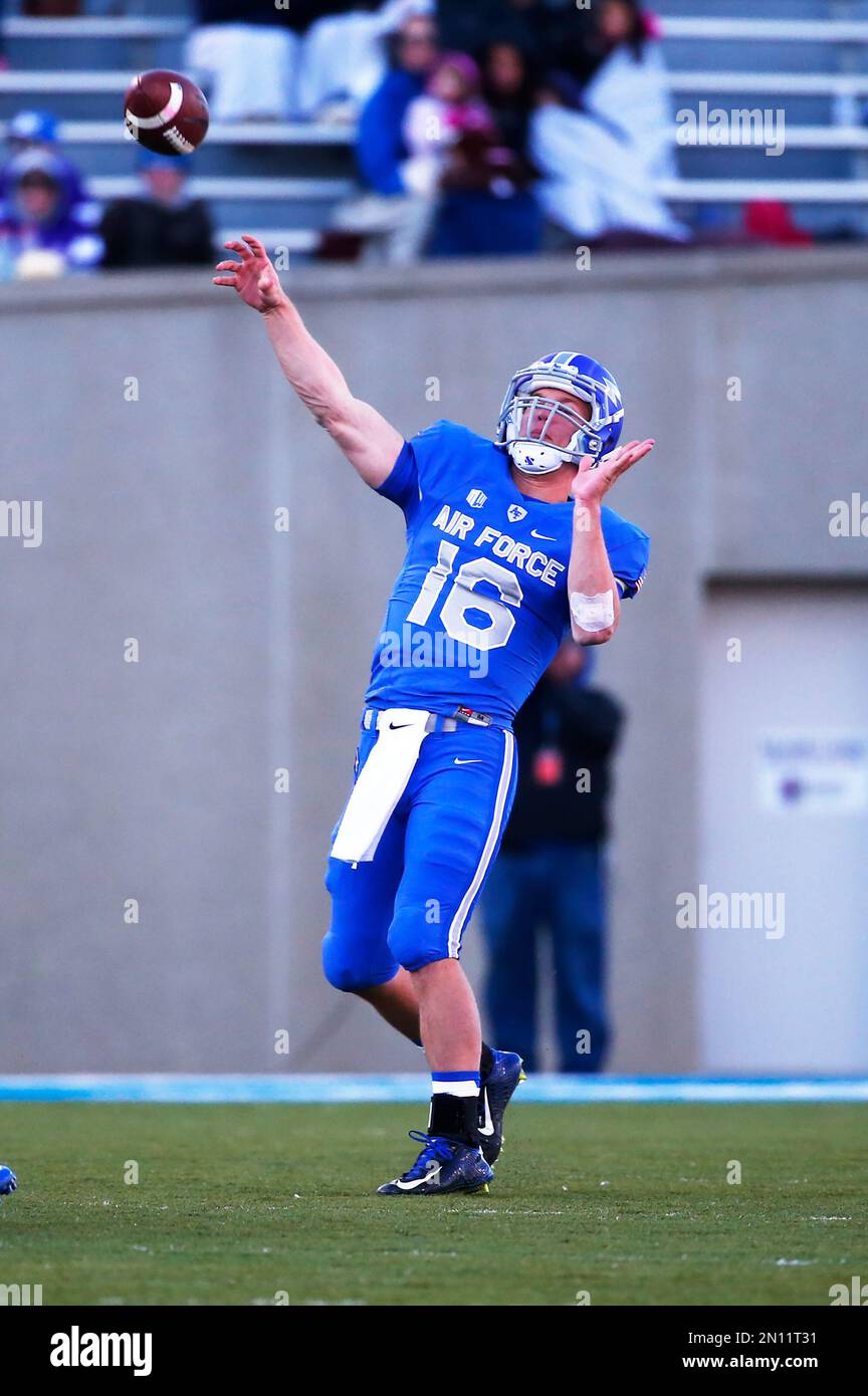 Air Force quarterback Karson Roberts throws against Army during the ...