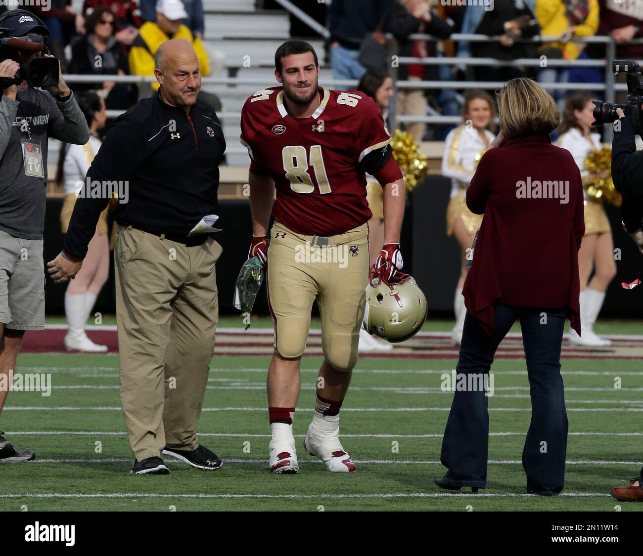 Boston College tight end Louie Addazio (81) with his father head coach ... Boston College tight end Louie Addazio (81) with his father head coach ...