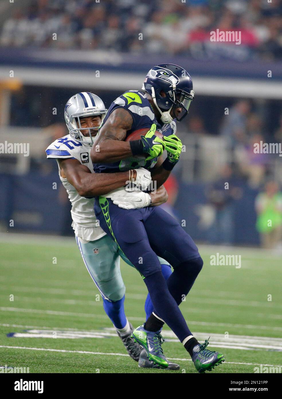 Seattle Seahawks' Ricardo Lockette (83) is tackled by Dallas Cowboys ...