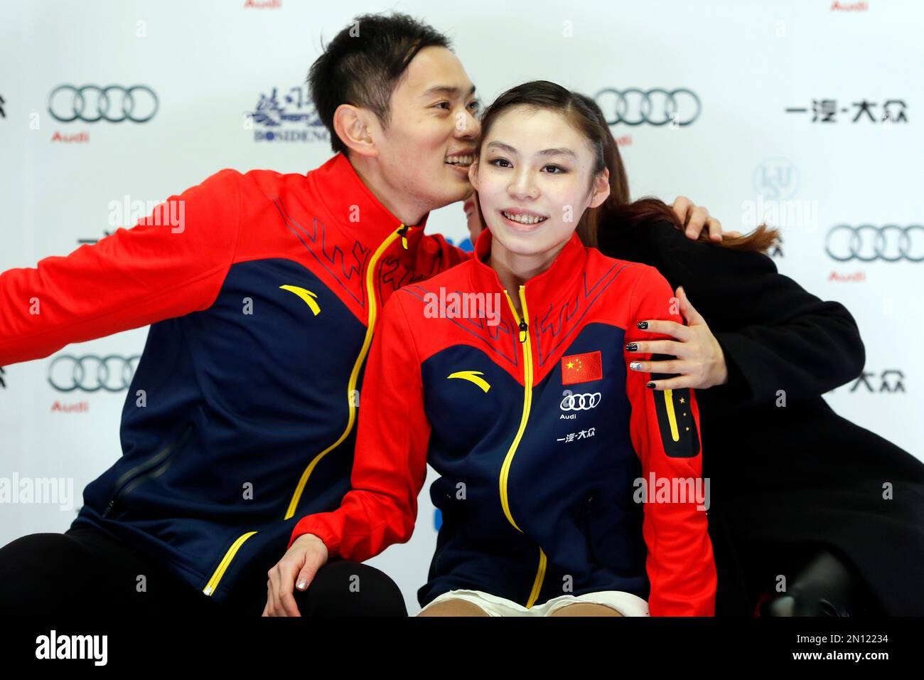 China's Yu Xiaoyu and Jin Yang celebrate after competing in the Pairs ...