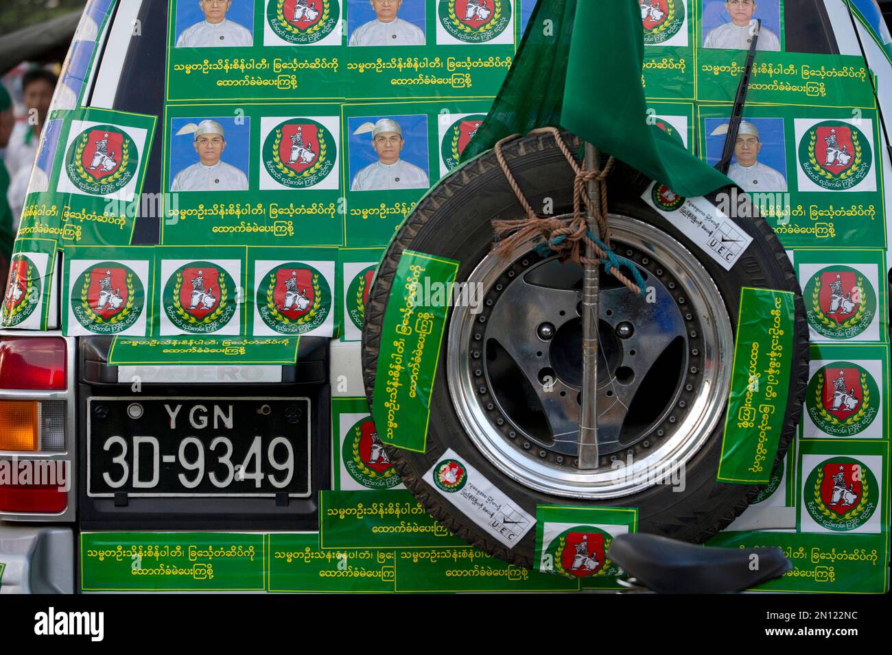 A vehicle of a supporter of Myanmar’s military backed Union Solidarity ...