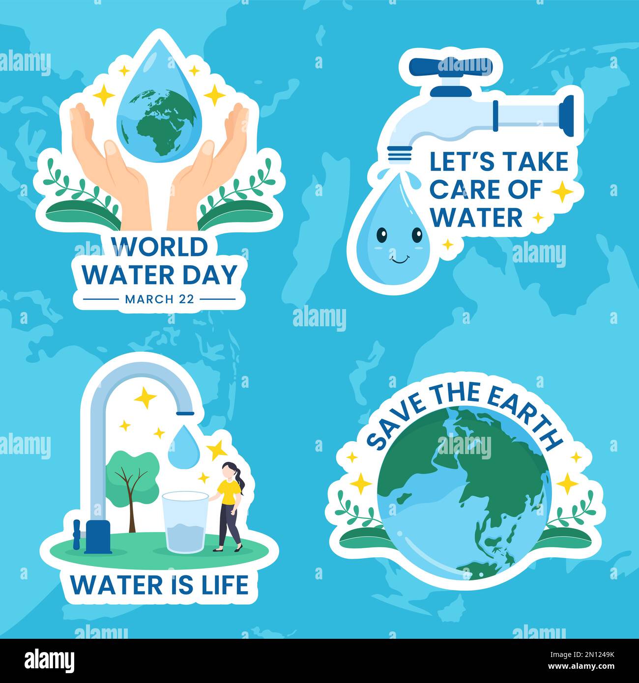 World Water Day Label Flat Cartoon Hand Drawn Templates Illustration ...