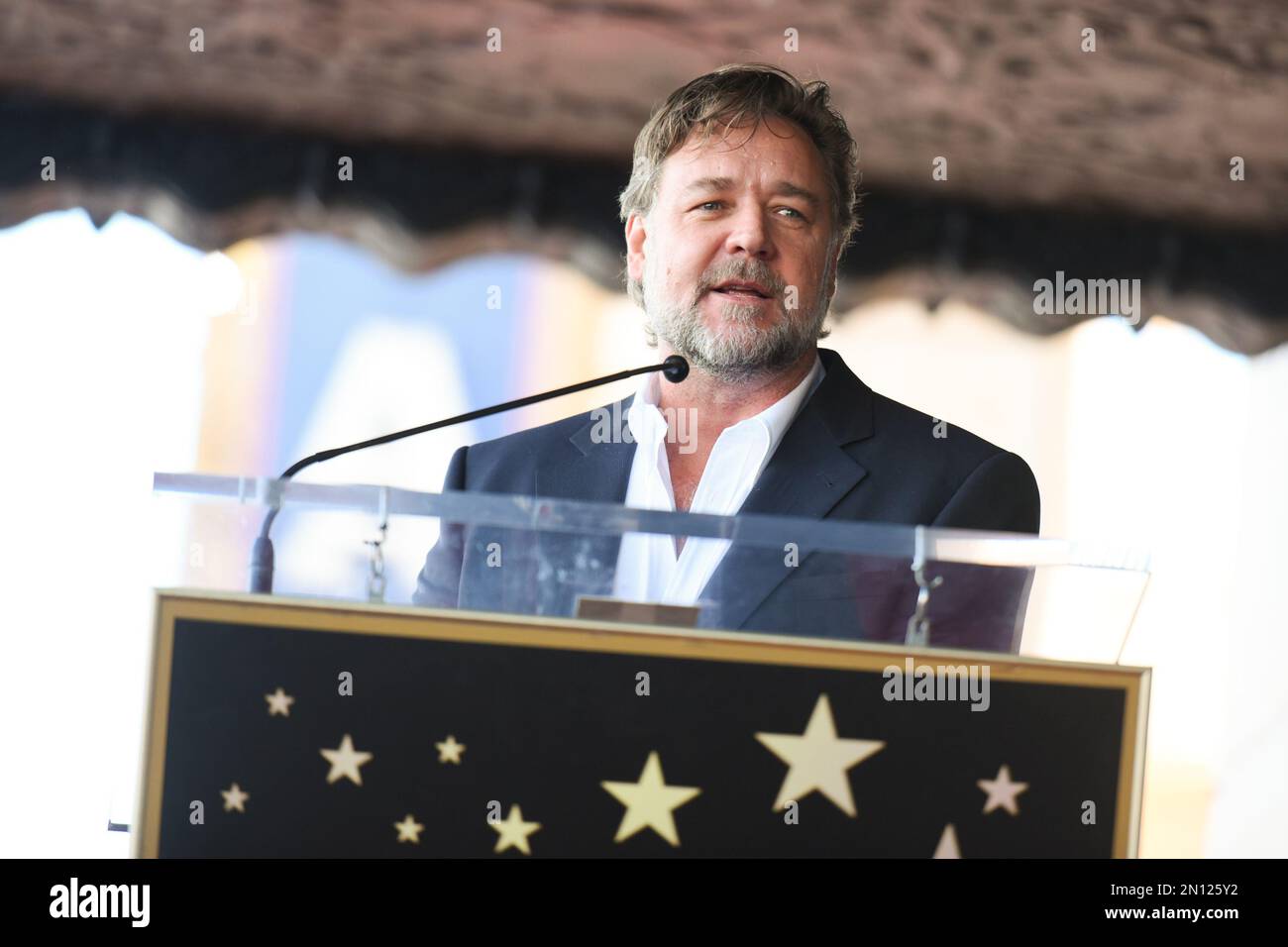 Actor Russell Crowe attends a ceremony honoring Ridley Scott with a ...