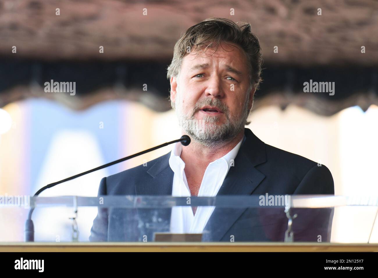 Actor Russell Crowe attends a ceremony honoring Ridley Scott with a ...