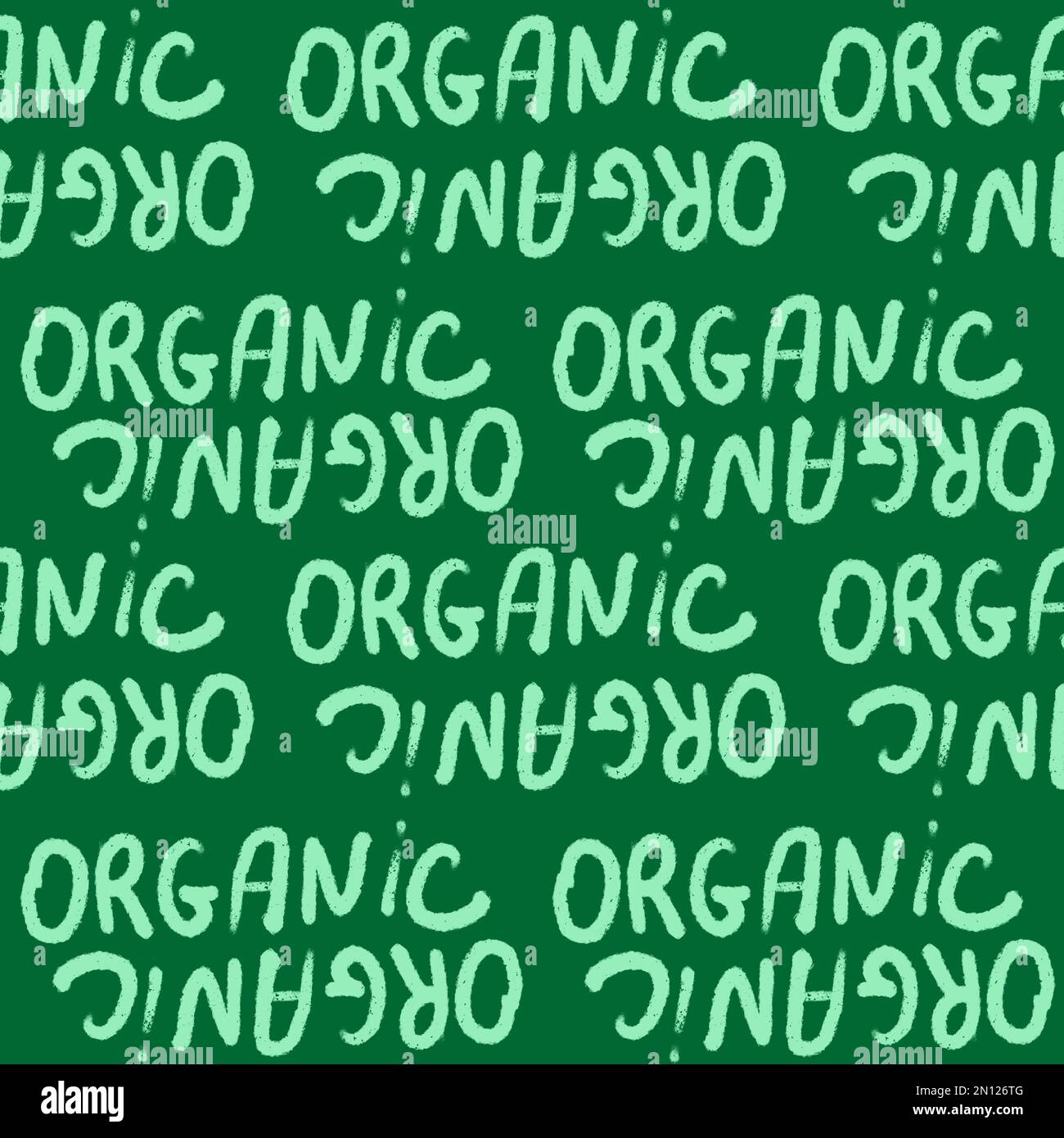 Hand drawn seamless pattern eco organic words leaves on green ...