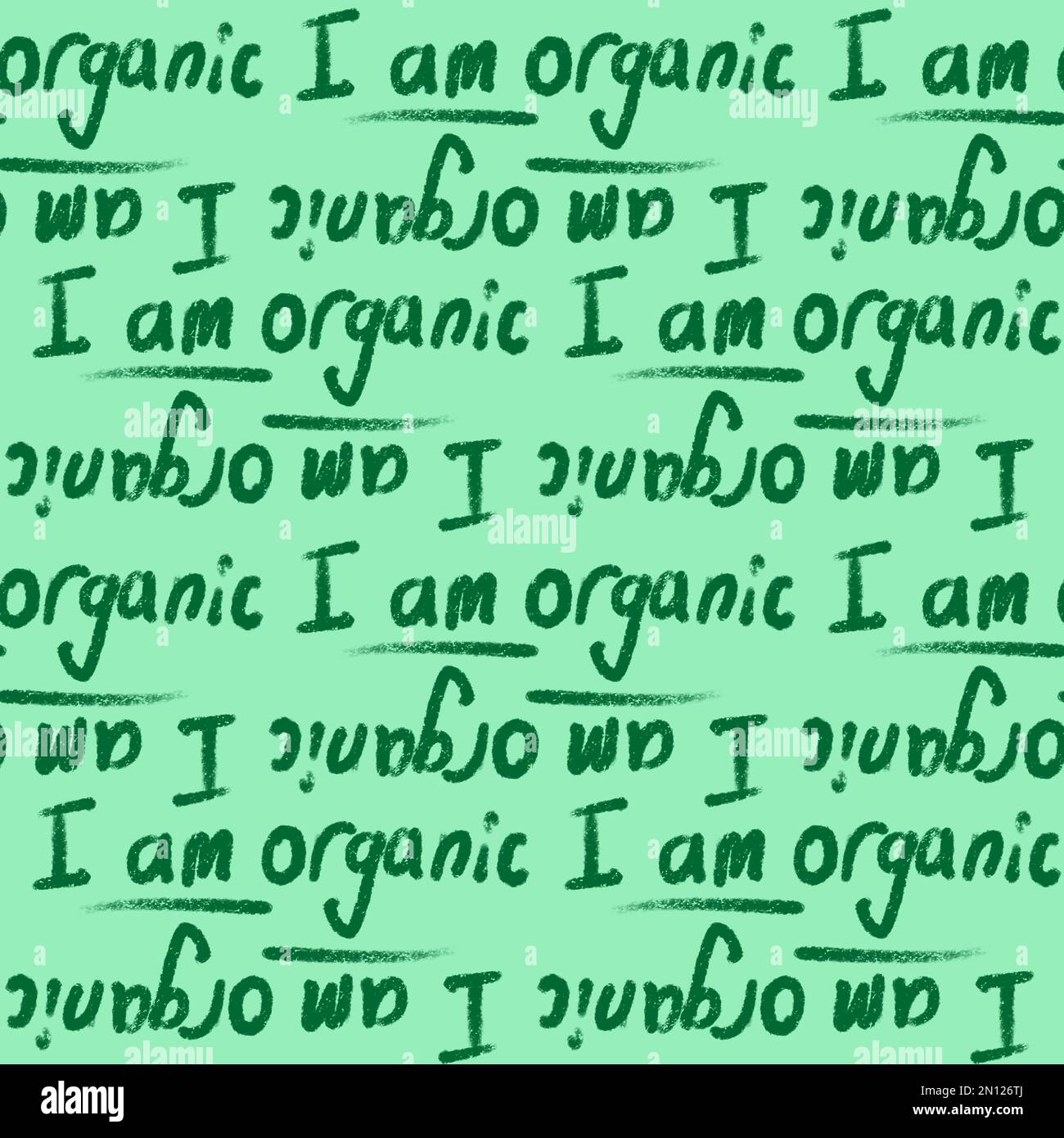 Hand drawn seamless pattern eco organic words leaves on green ...