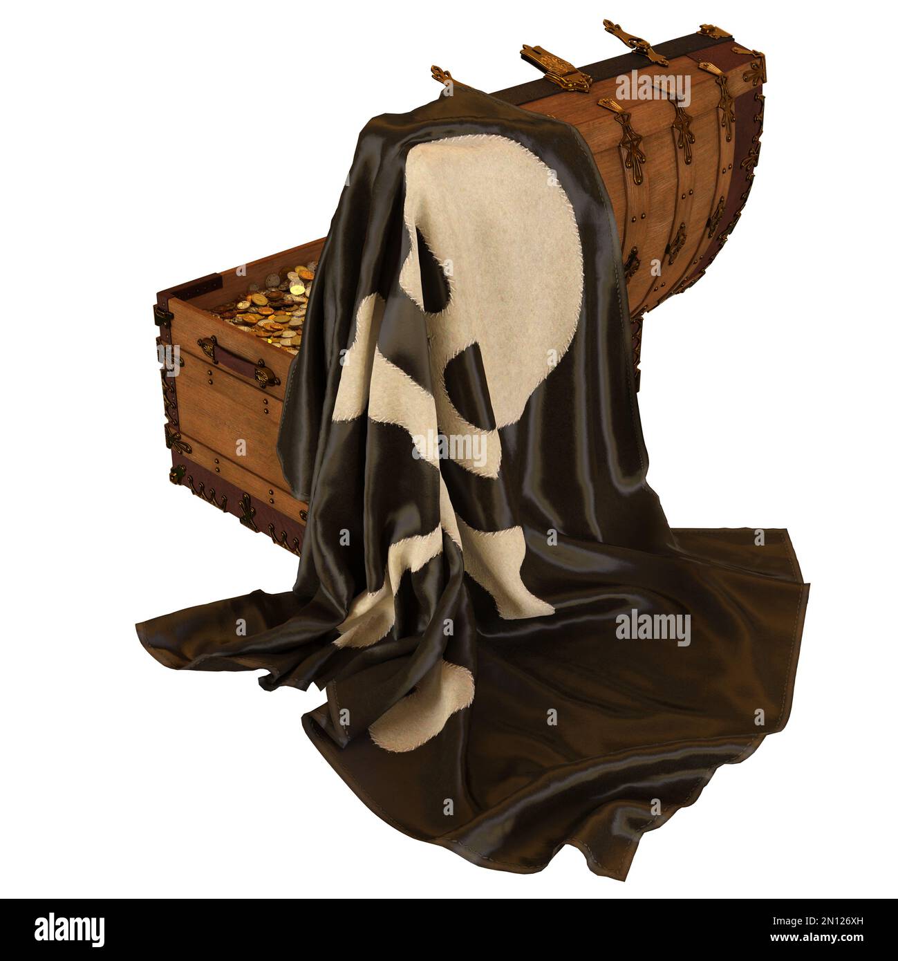 3D illustration pirate chest with treasure isolated on white background ...