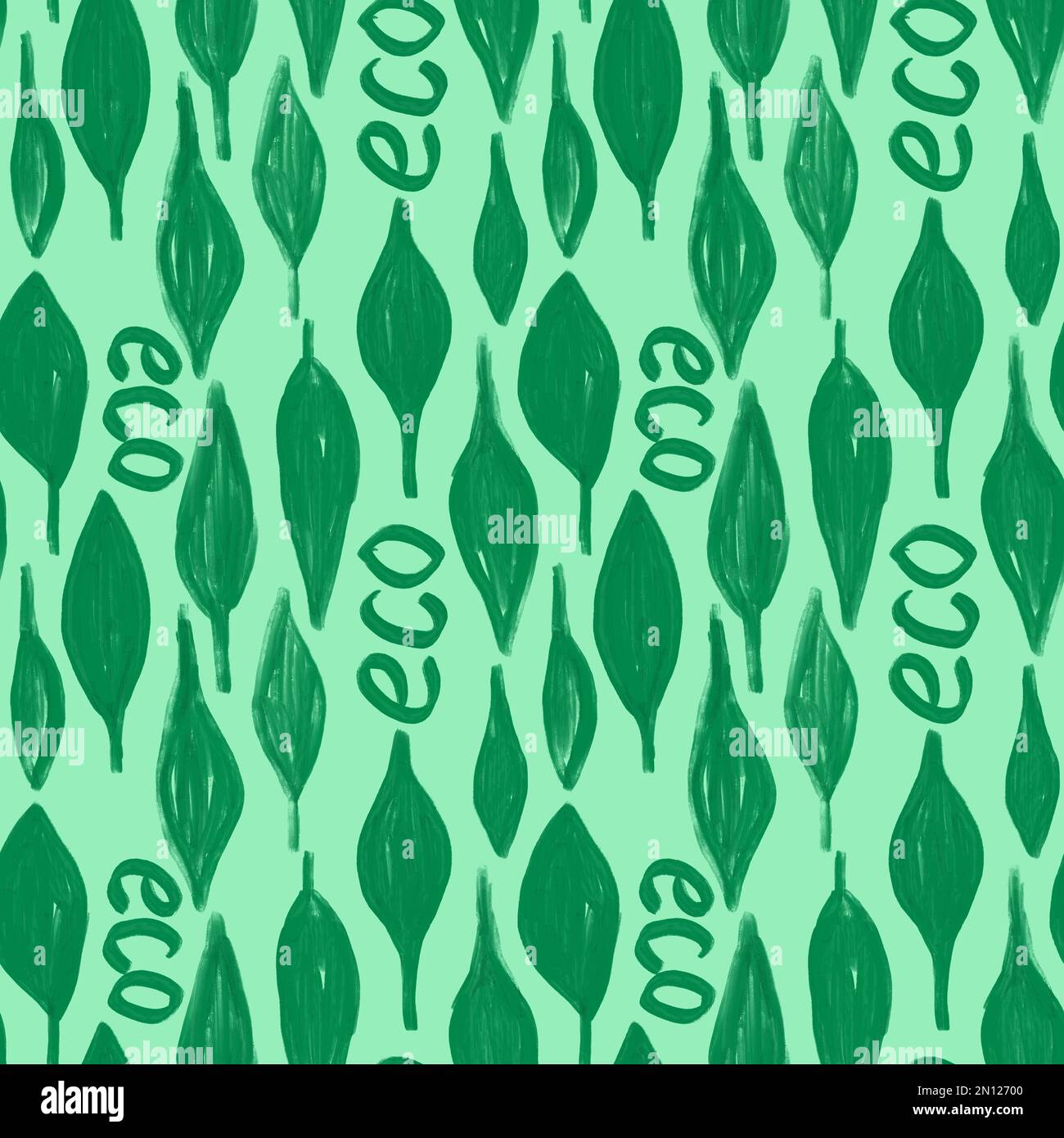 Hand drawn seamless pattern eco organic words leaves on green ...