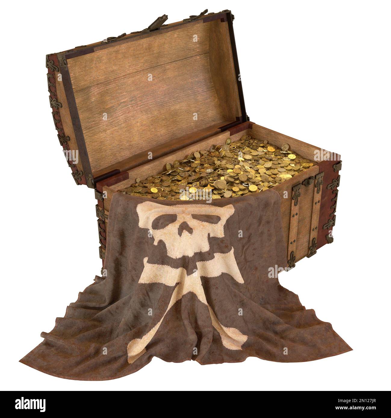 3D illustration pirate chest with treasure isolated on white background ...