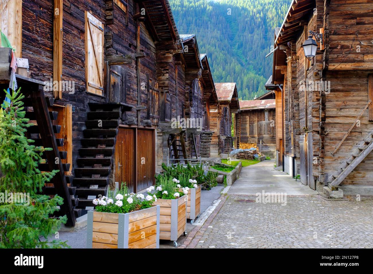 Typical Valais village, wooden houses, Valais houses, Ulrichen in the ...