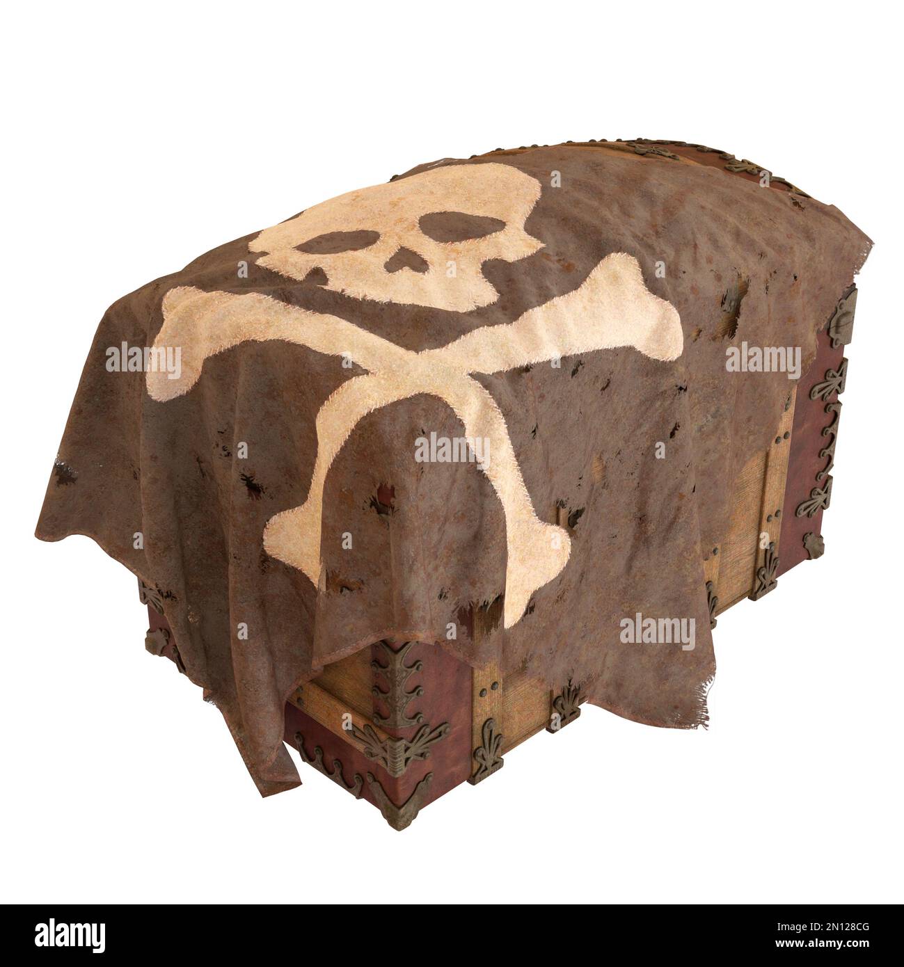 3D illustration pirate chest with treasure isolated on white background ...