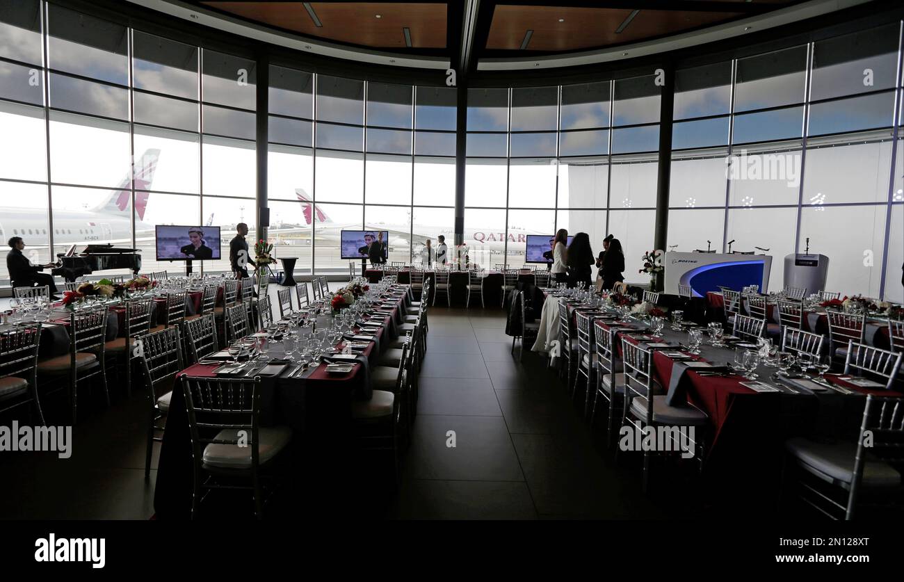 Tables set for lunch are shown Wednesday, Nov. 4, 2015, at Boeing's ...