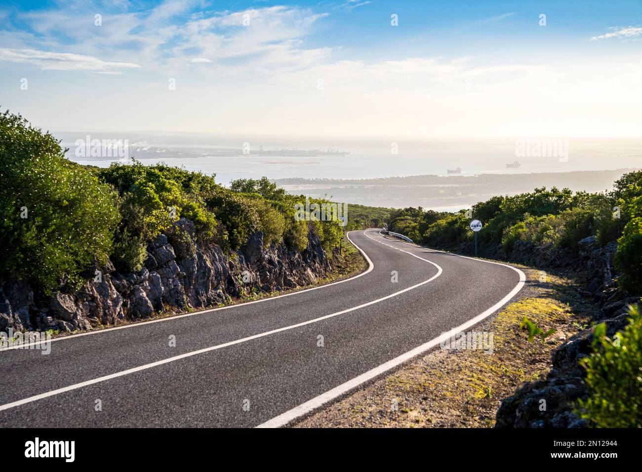 The scenic road through Natural Park of Arrabida with the view on ...