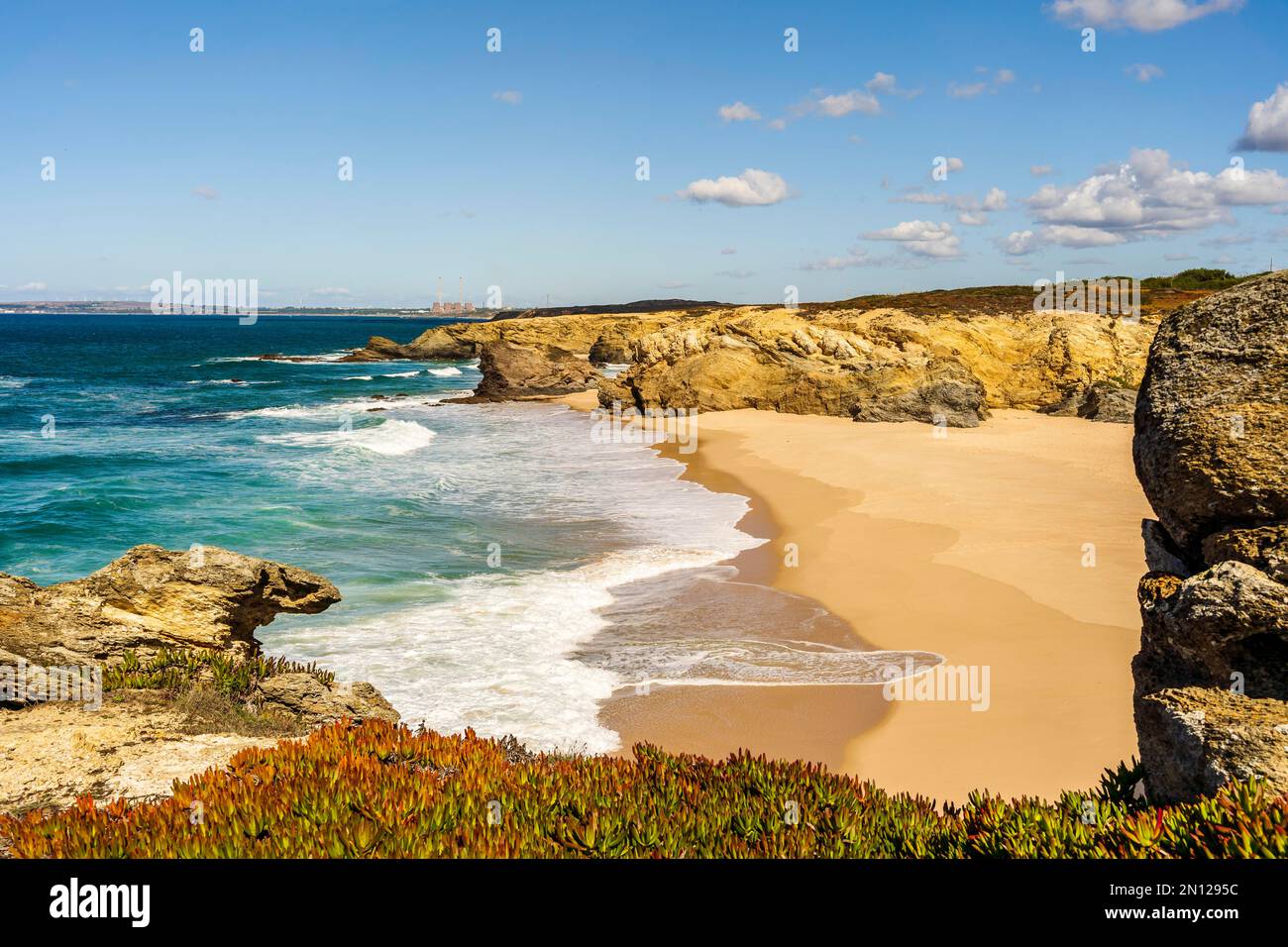 Huge sandy beach called Praia Grande de Porto Covo, Sines, Vicentina ...
