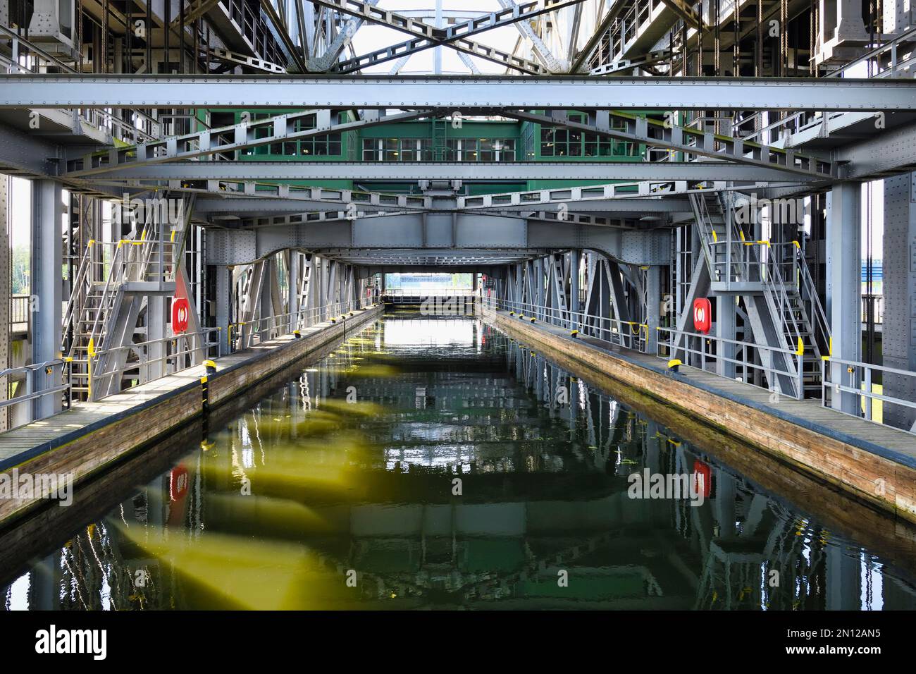 Interior view of the old Niederfinow ship lift, Oder Havel Canal ...