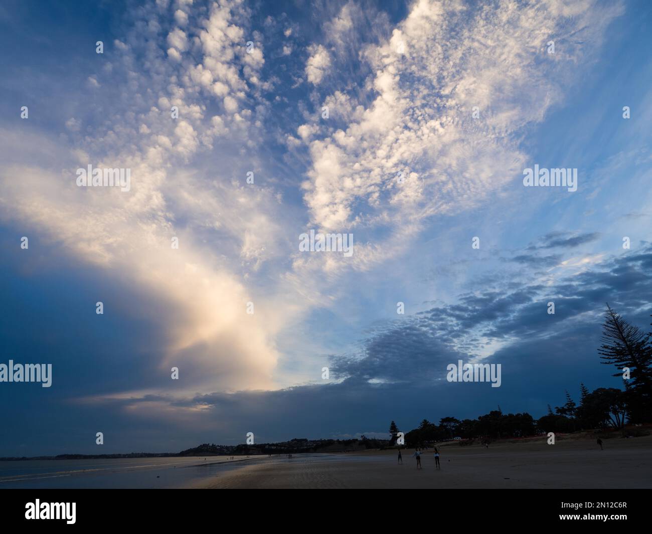 Evening atmosphere at Orewa beach, Orewa, Auckland Council, New Zealand ...