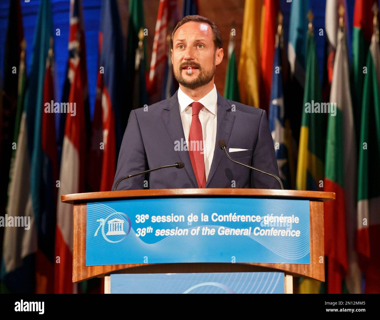 Norway's Crown Prince Haakon delivers a speech at the 38th UNESCO's ...
