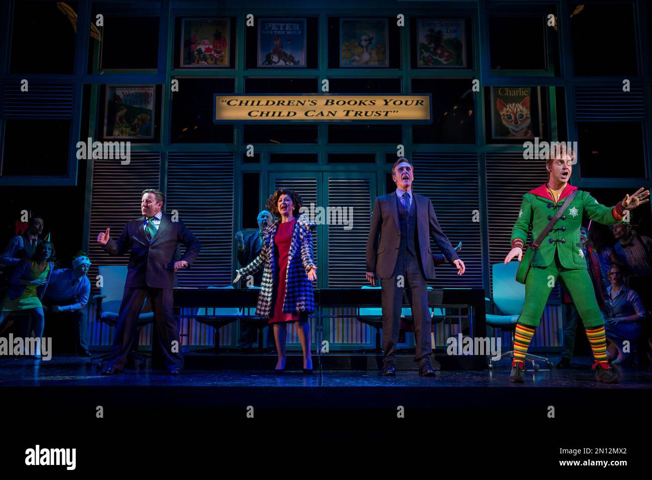 Ben Forster performs on stage during a preview of the musical "Elf" in ...