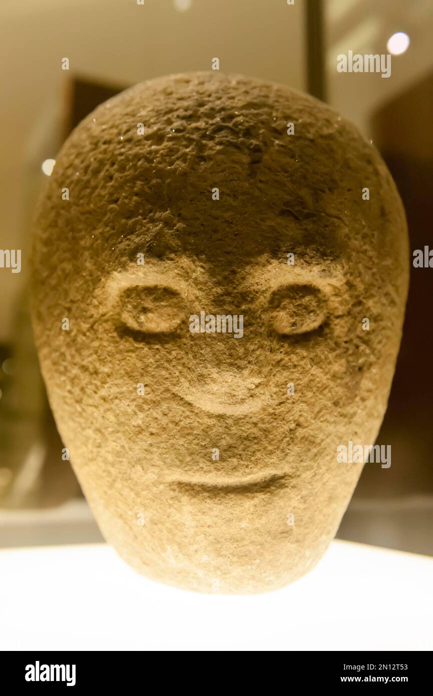 Stone head, prehistoric ancient stone head with face, Irish National ...