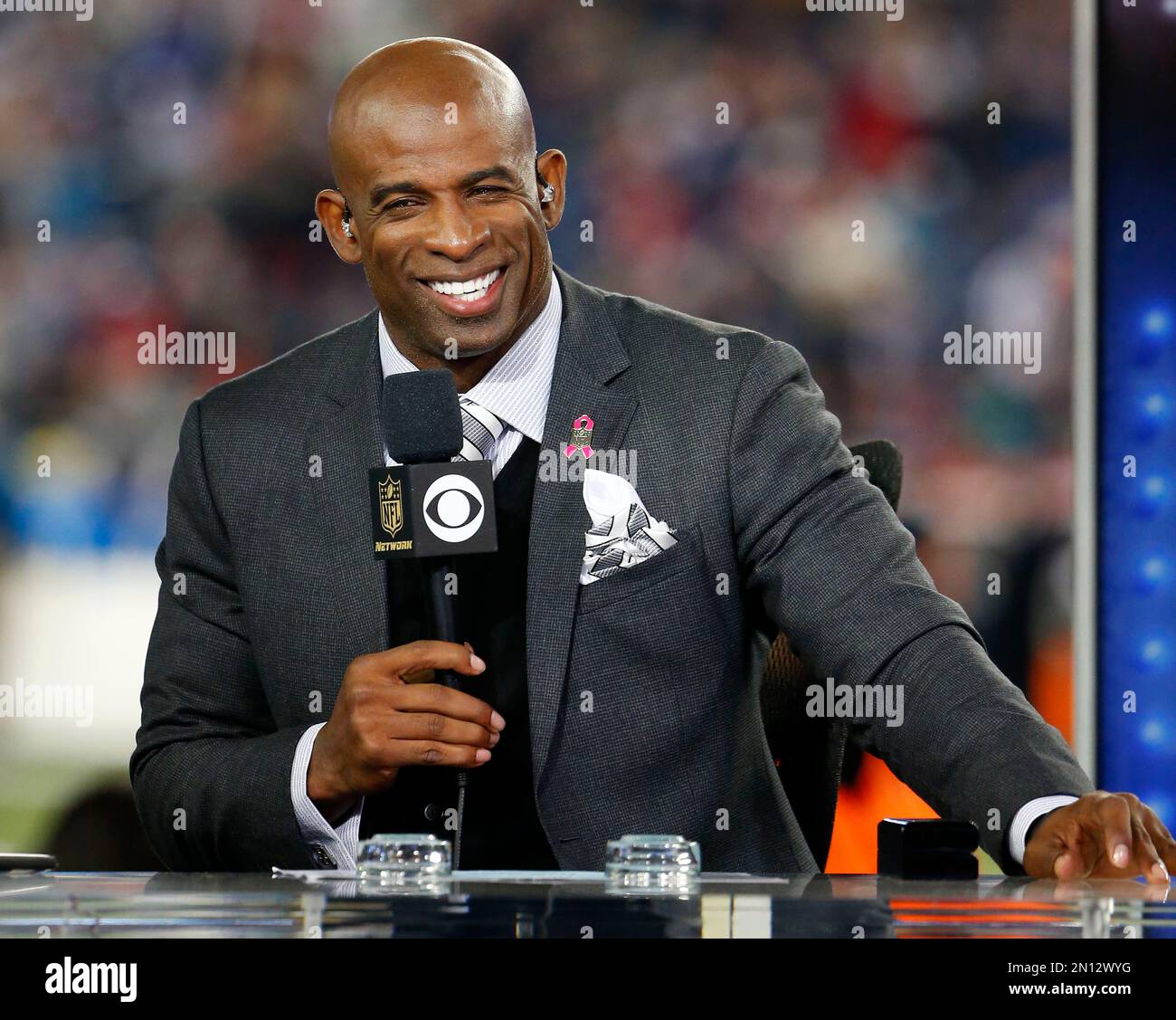 CBS studio analyst Deion Sanders before a NFL football game between the ...