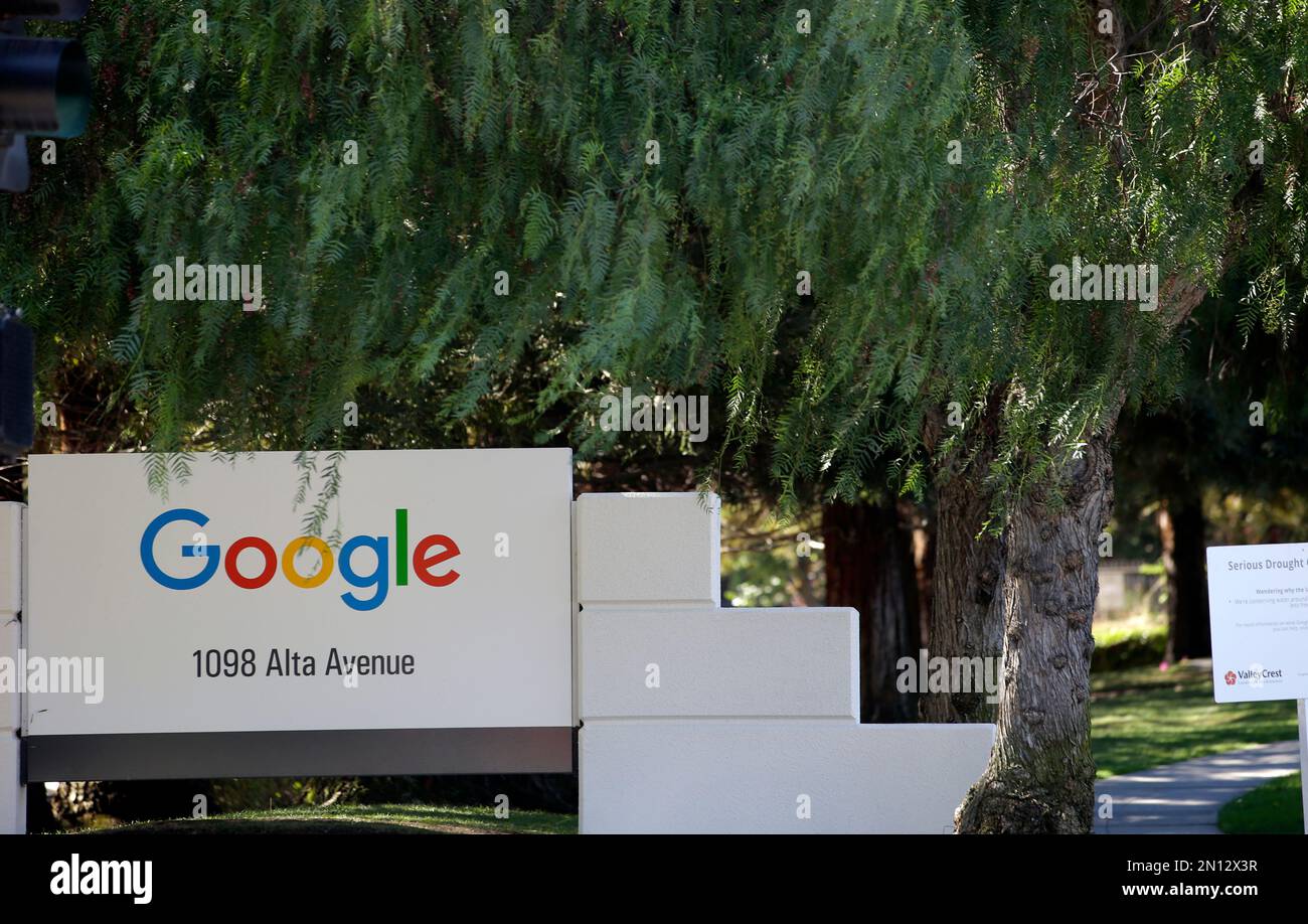 This Oct. 20, 2015 photo shows signage outside Google headquarters in ...