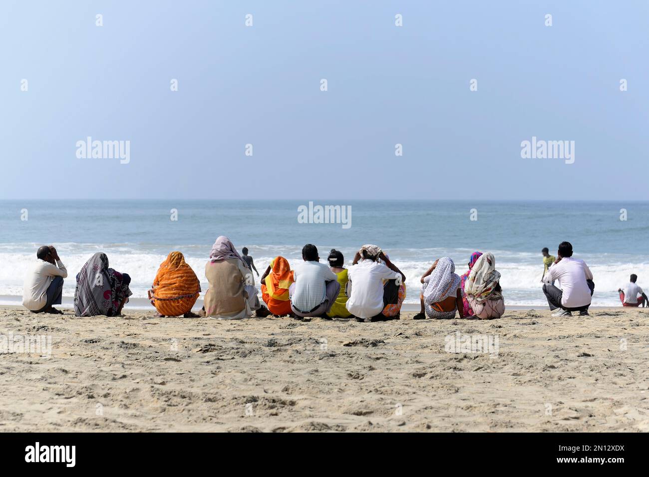 Holidaymakers on the beach of Kovalam, Malabar Coast, Malabar, Kerala ...