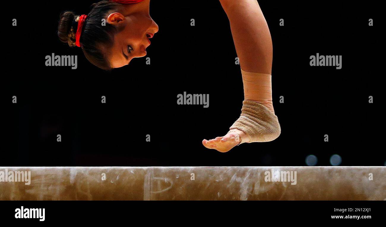 Germany's Pauline Schaefer performs on the balance beam during the ...