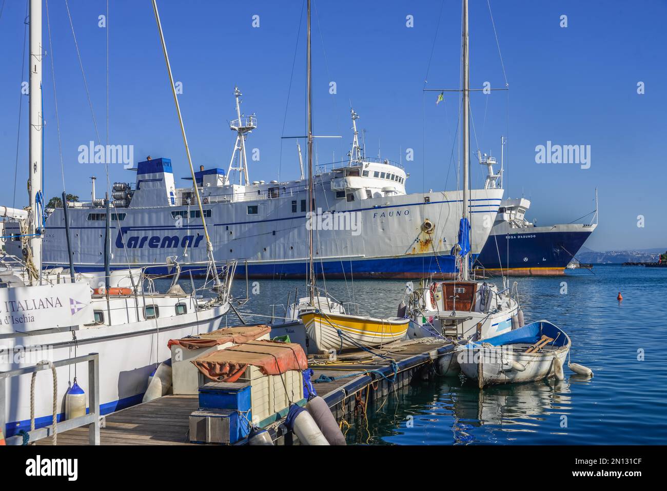 Sailboats, Ferries, Port, Ischia Porto, Island of Ischia, Italy, Europe ...