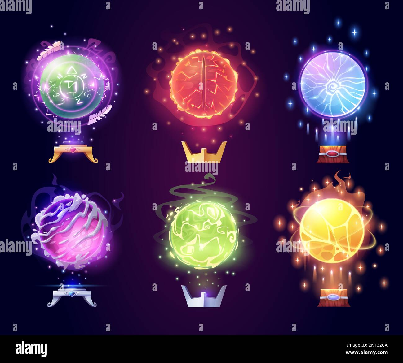 Magic crystal balls, energy spheres with light effect. Fantasy magician ...