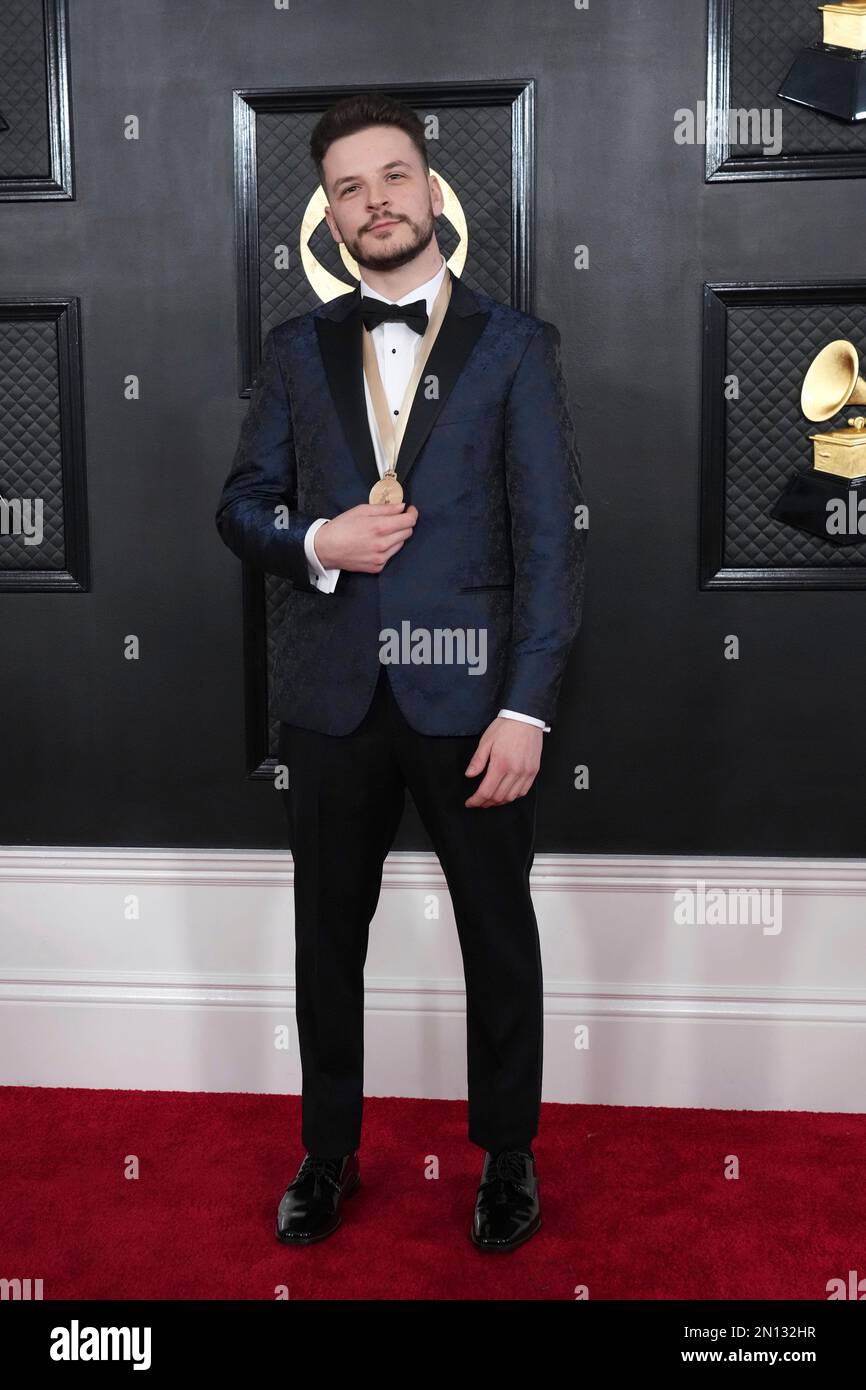 Luca Mauti arrives at the 65th annual Grammy Awards on Sunday, Feb. 5 ...