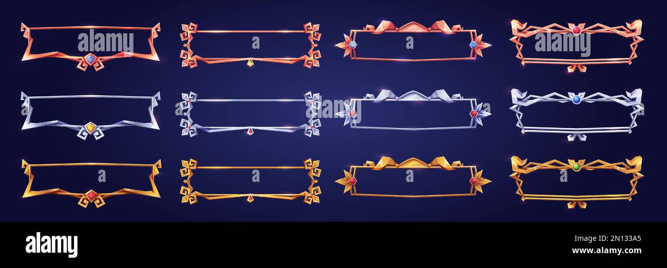 Empty rectangle frames in medieval style for game ui design. Vector cartoon set of user ...