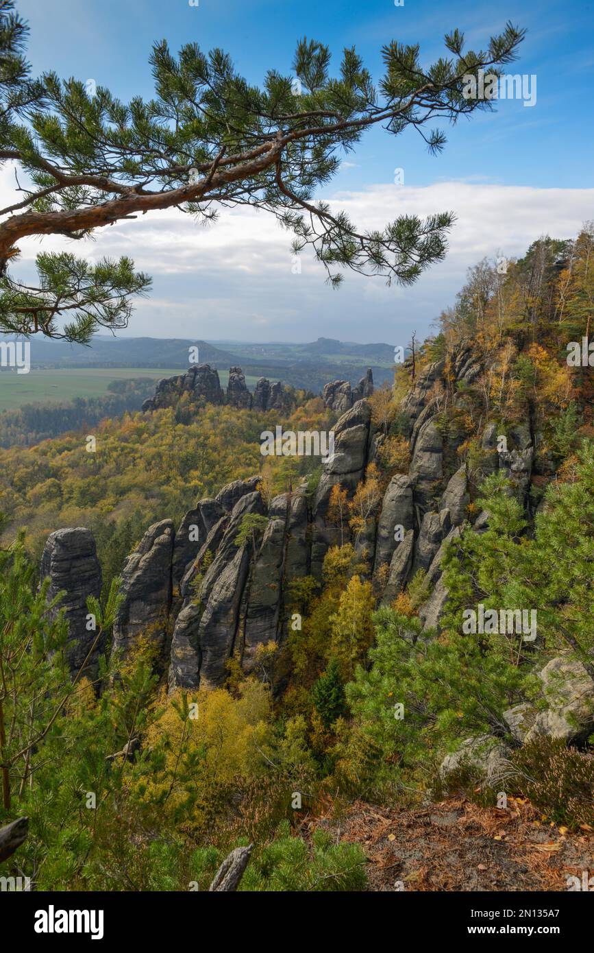 View from the ridge path of the Schrammsteine, Saxon Switzerland ...
