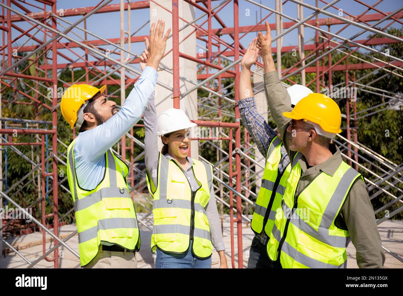 Group teamwork architect harmonious with hands for achievement together ...