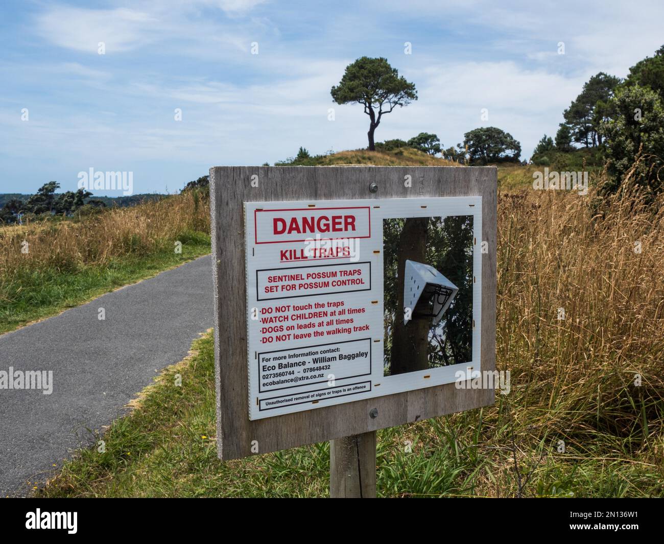 Opossum Animal Trap Notice Board at Cathedral Cove Walk, Cathedral Cove ...