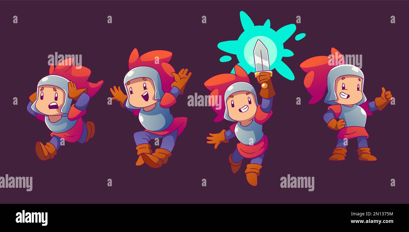 Cute cartoon medieval knight, warrior with helmet and sword. Fantasy ...