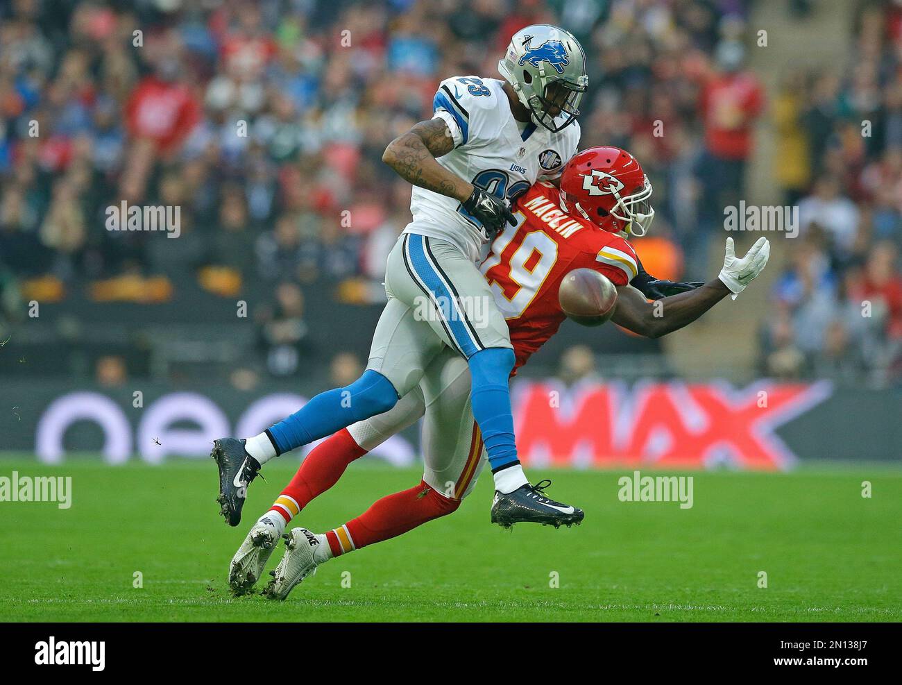 Detroit Lions cornerback Darius Slay (23), left, challenges Kansas City ...