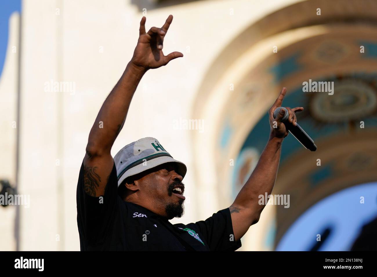 Sen Dog of hip hop group Cypress Hill performs before a NASCAR ...