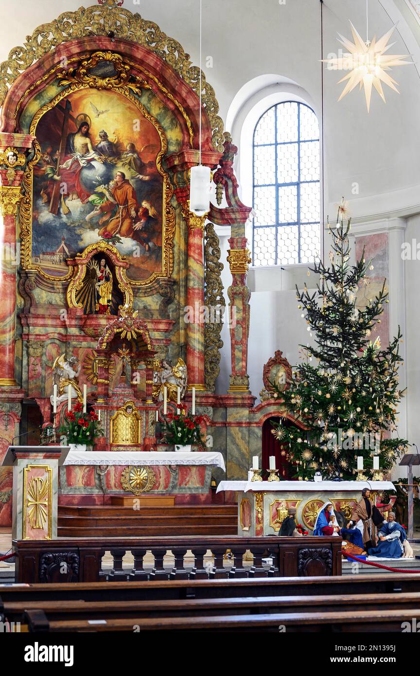 Main altar with Christmas tree, St. Anton Catholic Church in Kempten ...