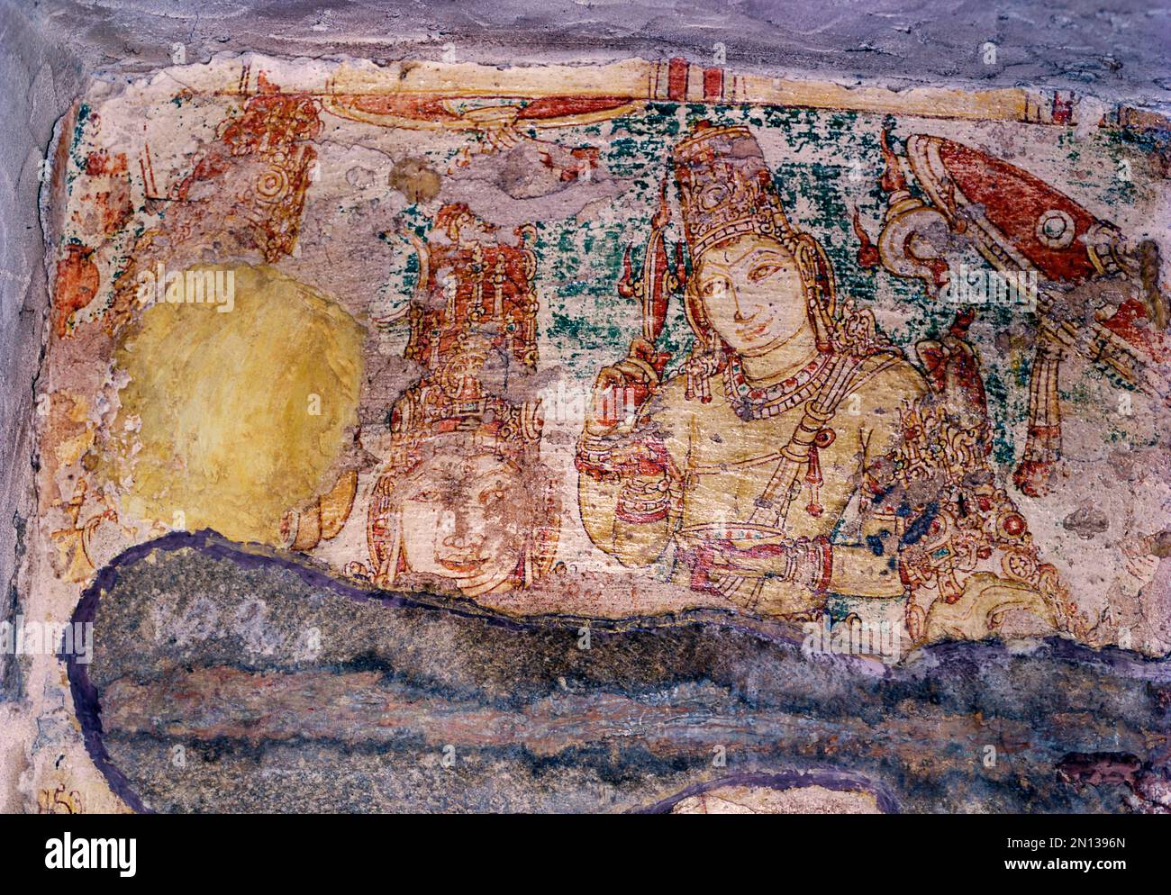 8th century Somaskanda or Somaskandar murals (wall) in Kailasanathar ...