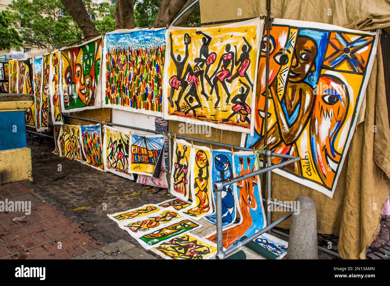 Colourful paintings, Greenmarket Square, probably the most famous flea ...
