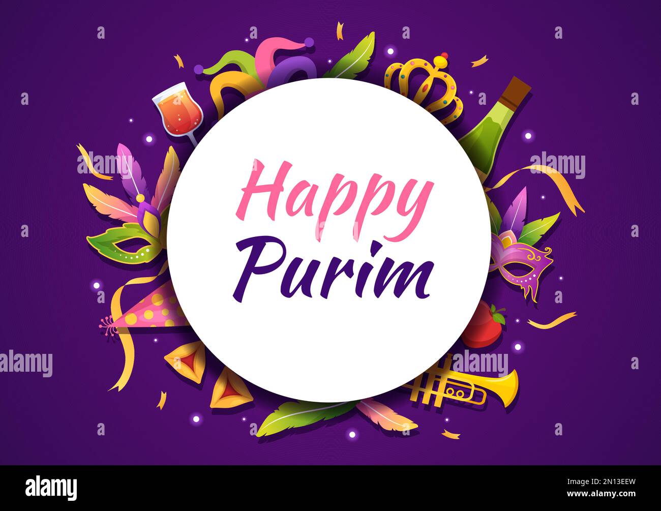 Happy Purim Illustration with Carnival Masks, Jewish Holiday and ...