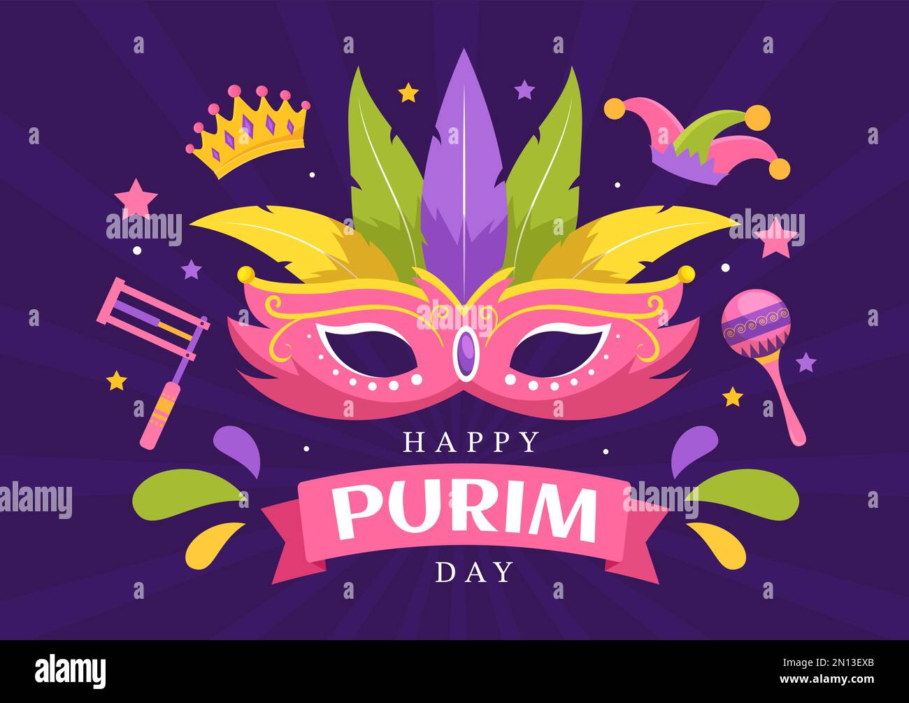 Happy Purim Illustration with Carnival Masks, Jewish Holiday and ...