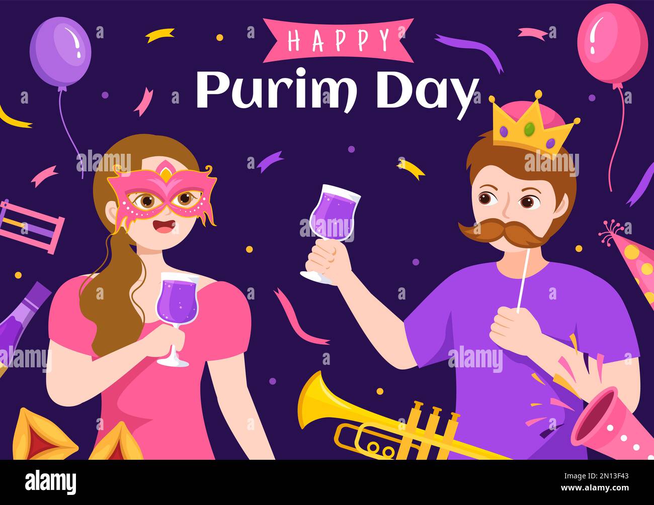 Happy Purim Illustration with Carnival Masks, Jewish Holiday and ...