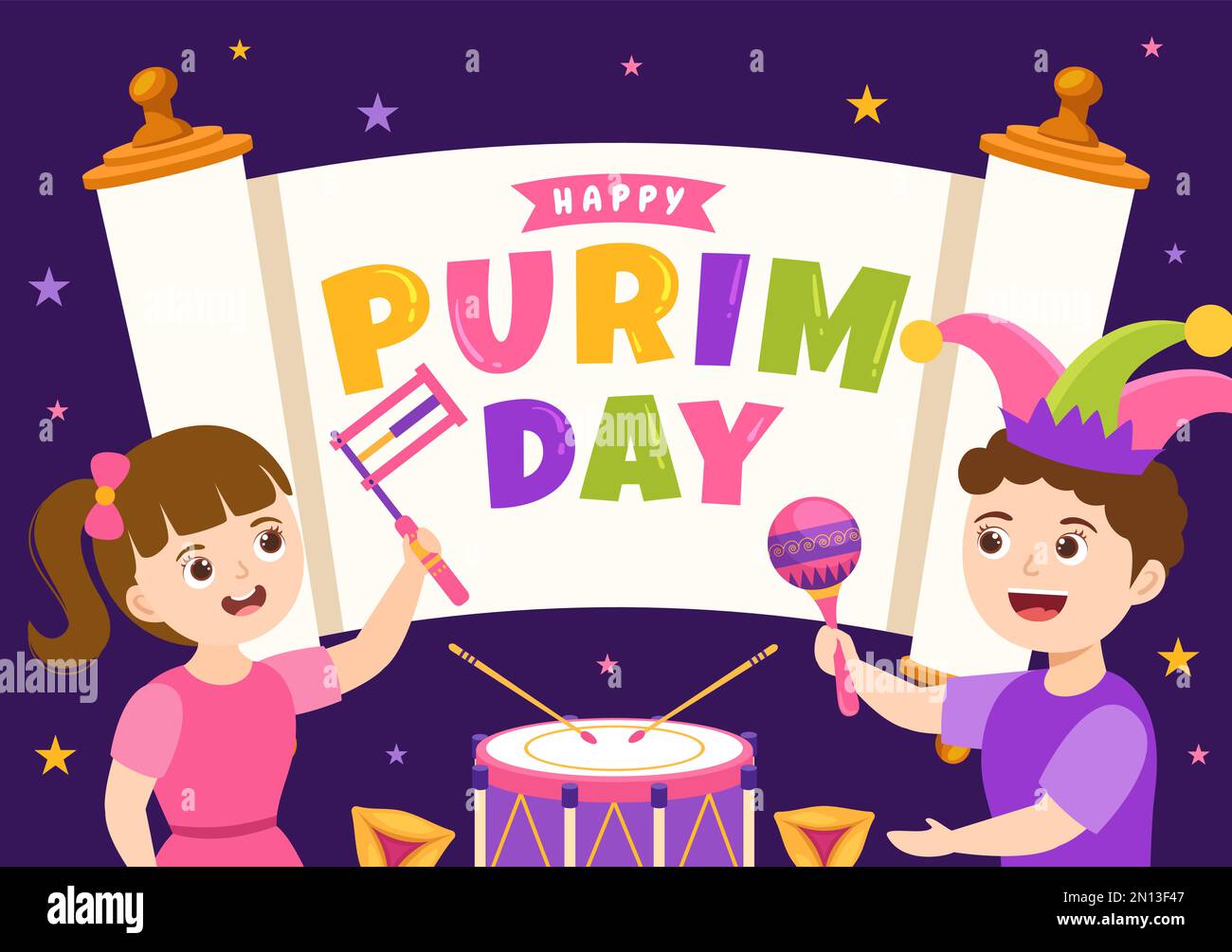 Happy Purim Illustration with Carnival Masks, Jewish Holiday and ...
